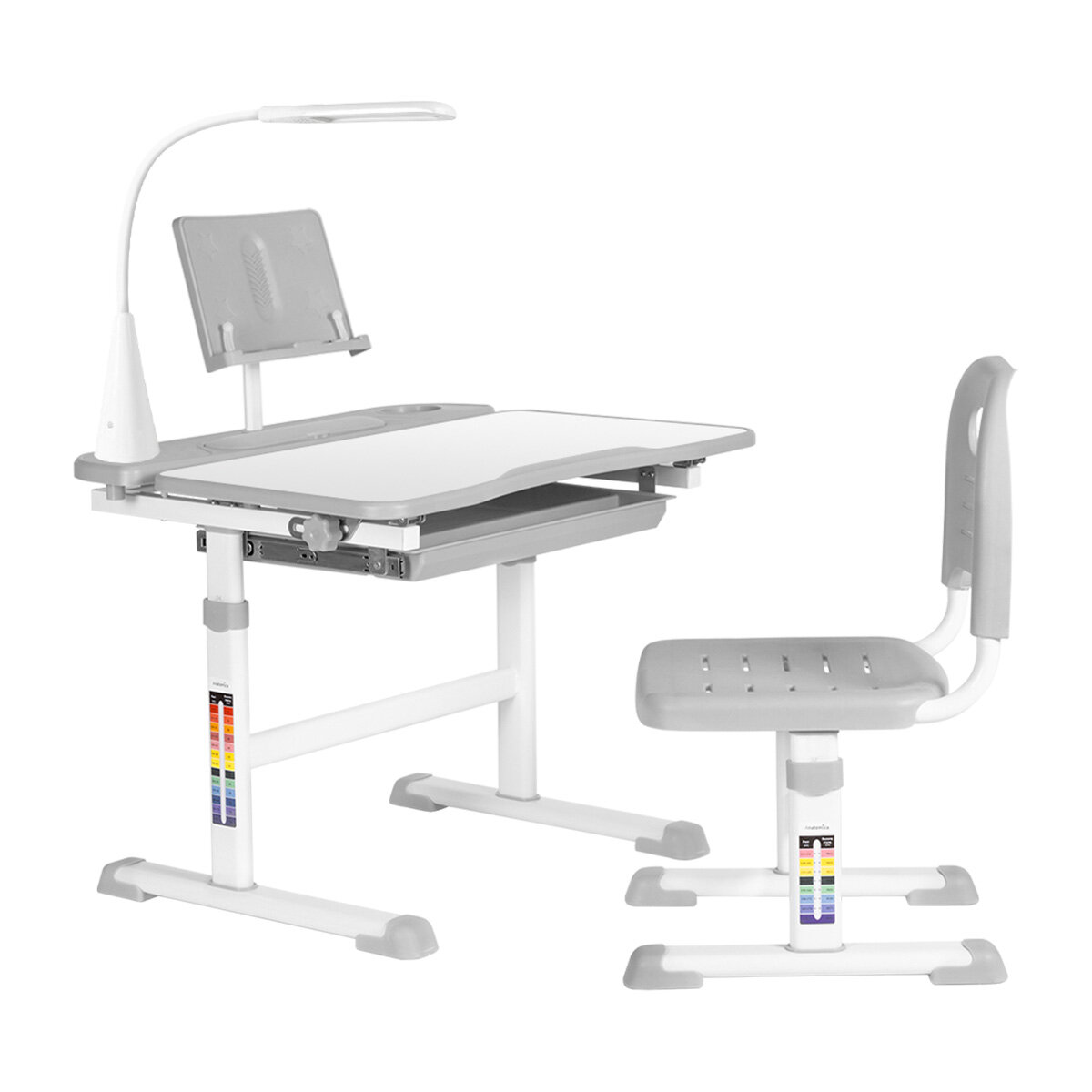 Комплект Anatomica Avgusta парта + стул + выдвижной ящик + светильник + подставка белый/серый