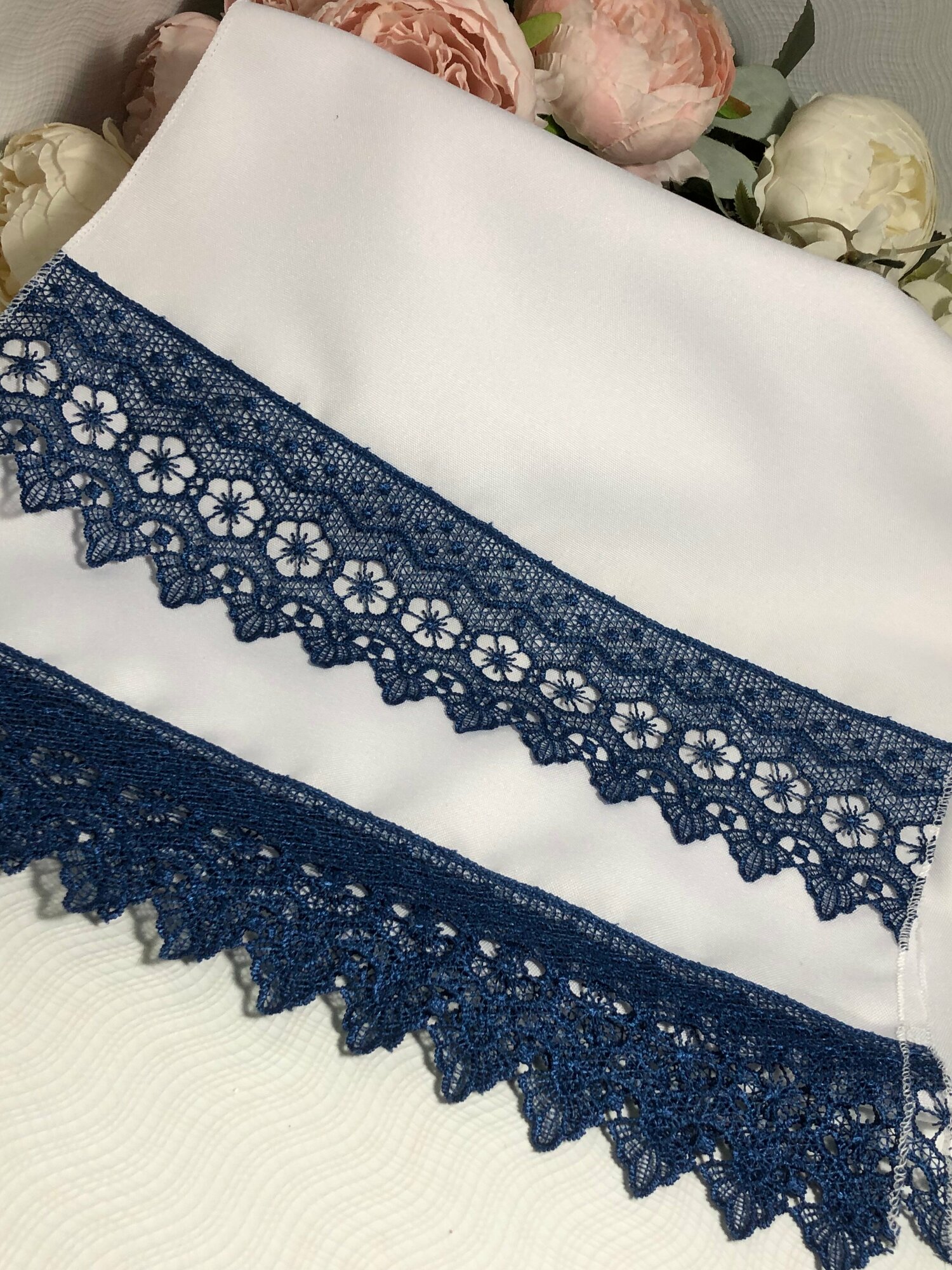 Рушник свадебный, кружевной, синий