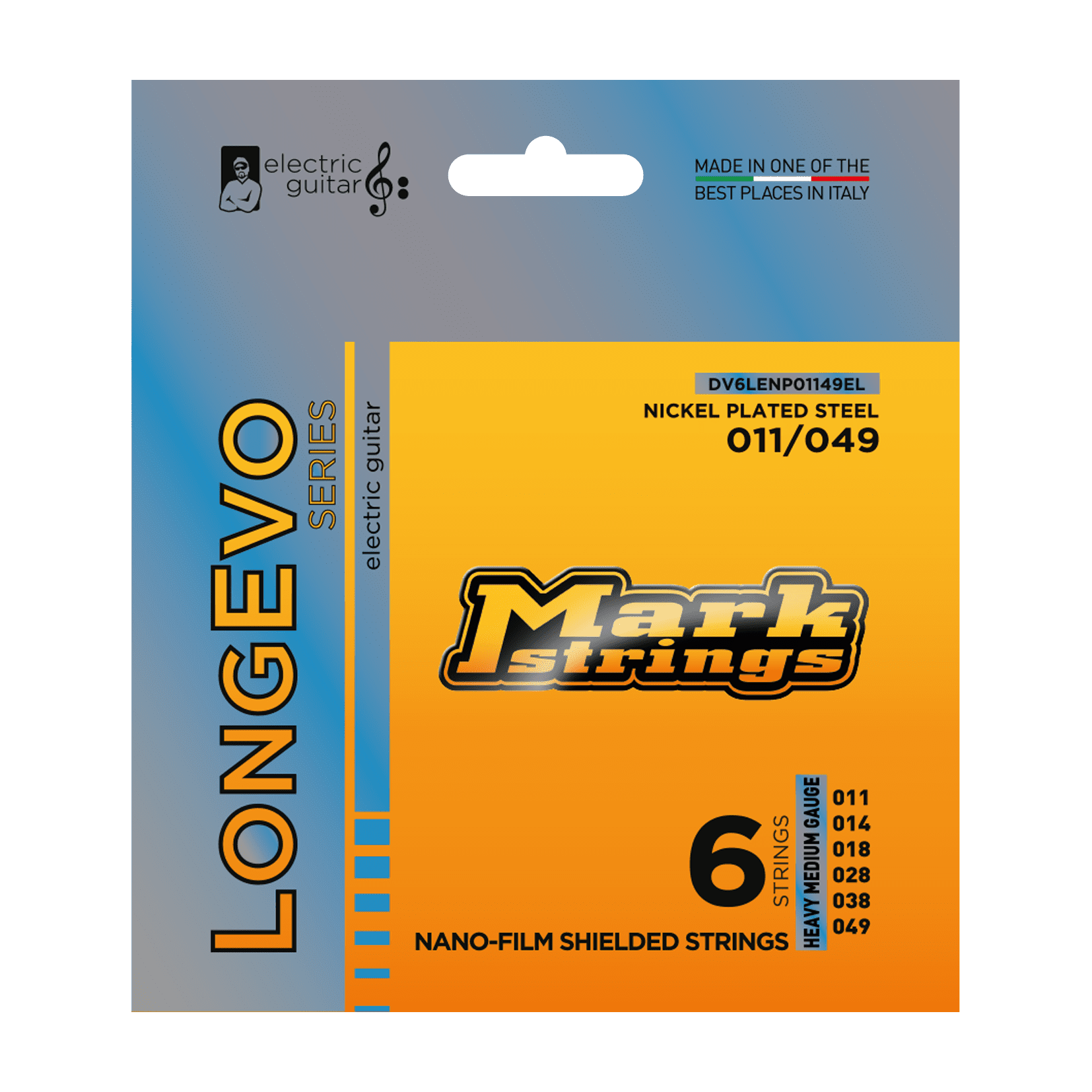 Струны для 6-струнной электрогитары, никель-сталь, с покрытием, Markbass Longevo Series DV6LENP01149EL - (11-49)