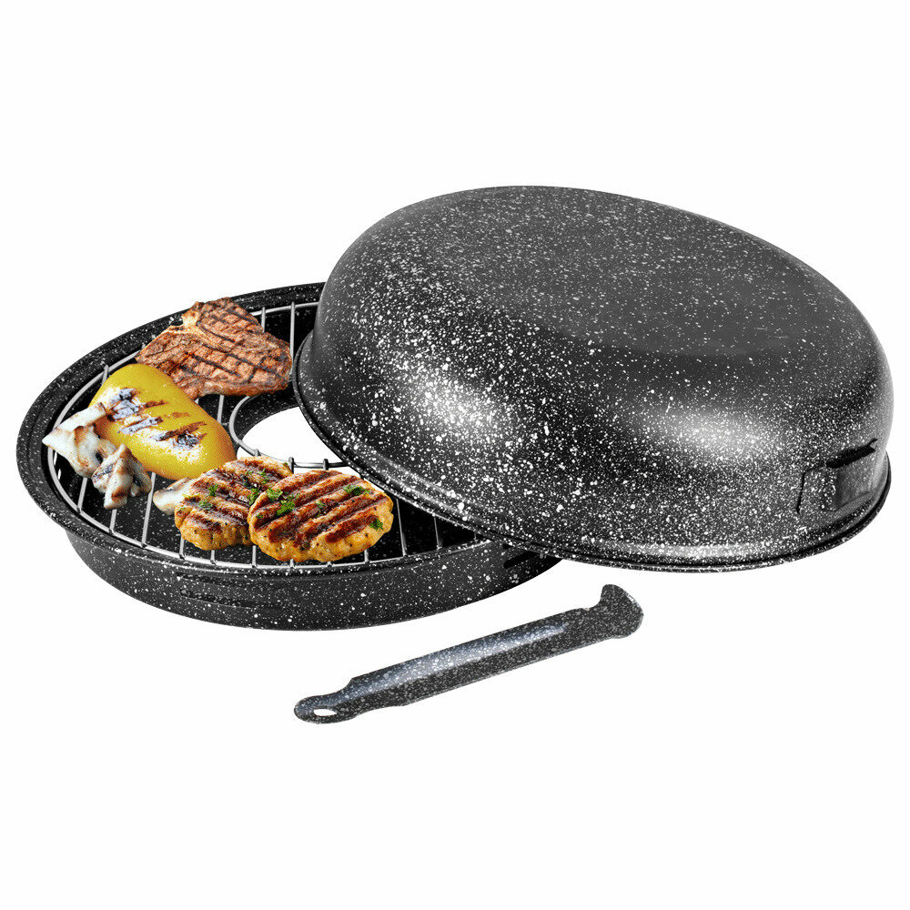 Сковорода гриль газ 33 см с крышкой Kelli антипригарное мраморное покрытие