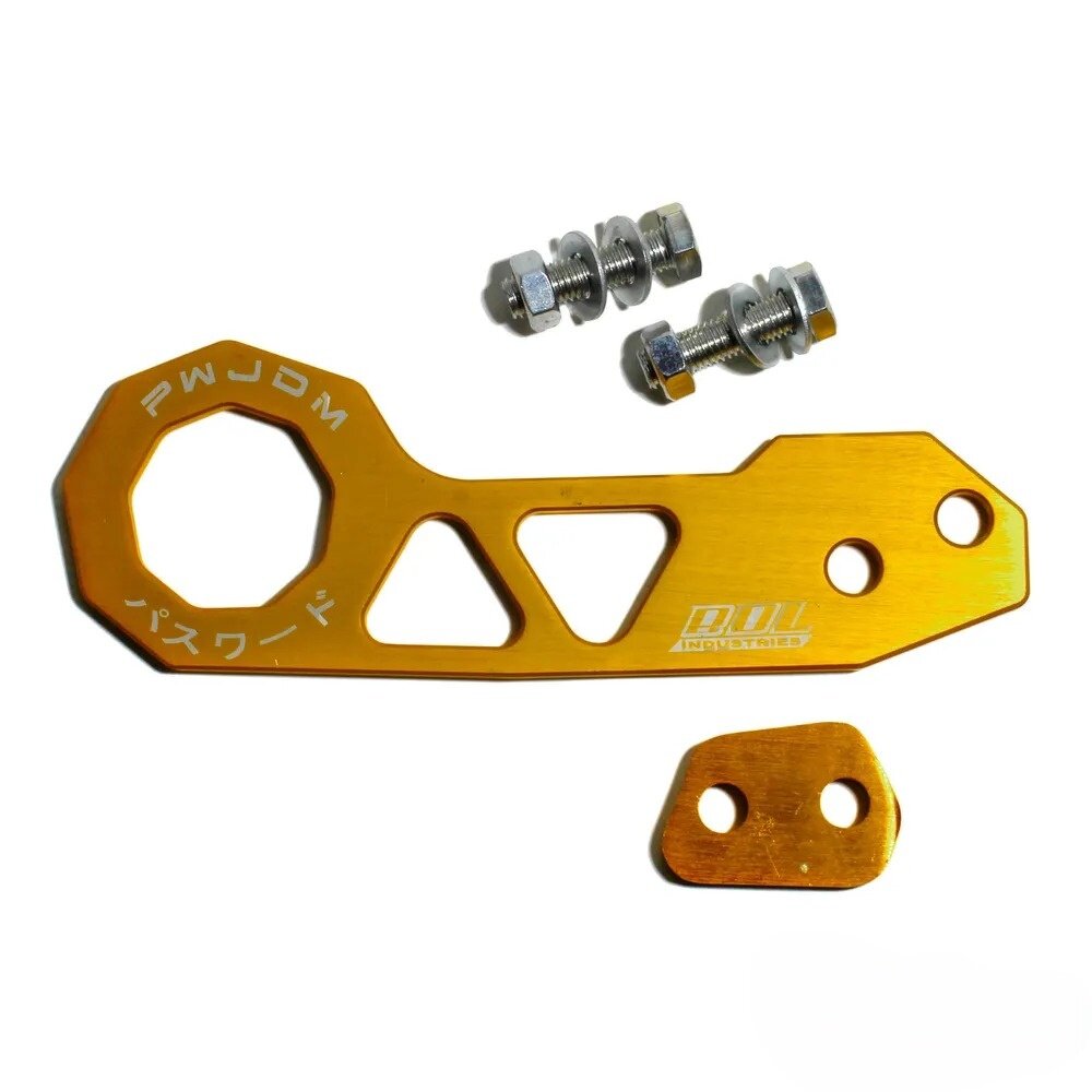 Буксировочный крюк Password JDM загнутый желтый