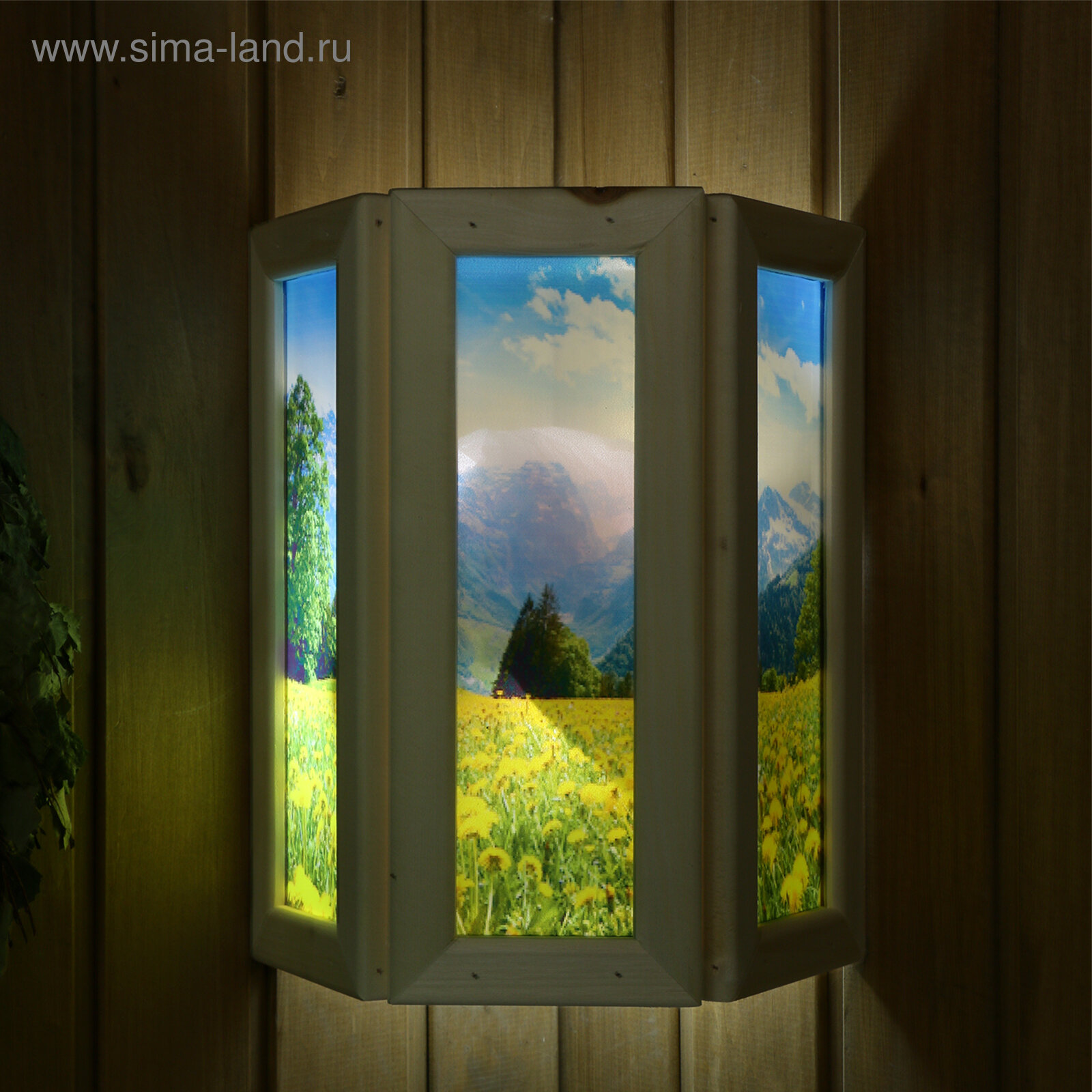 Абажур деревянный "Одуванчики" со вставками из стекла с УФ печатью, 33х29х12см, 3581400