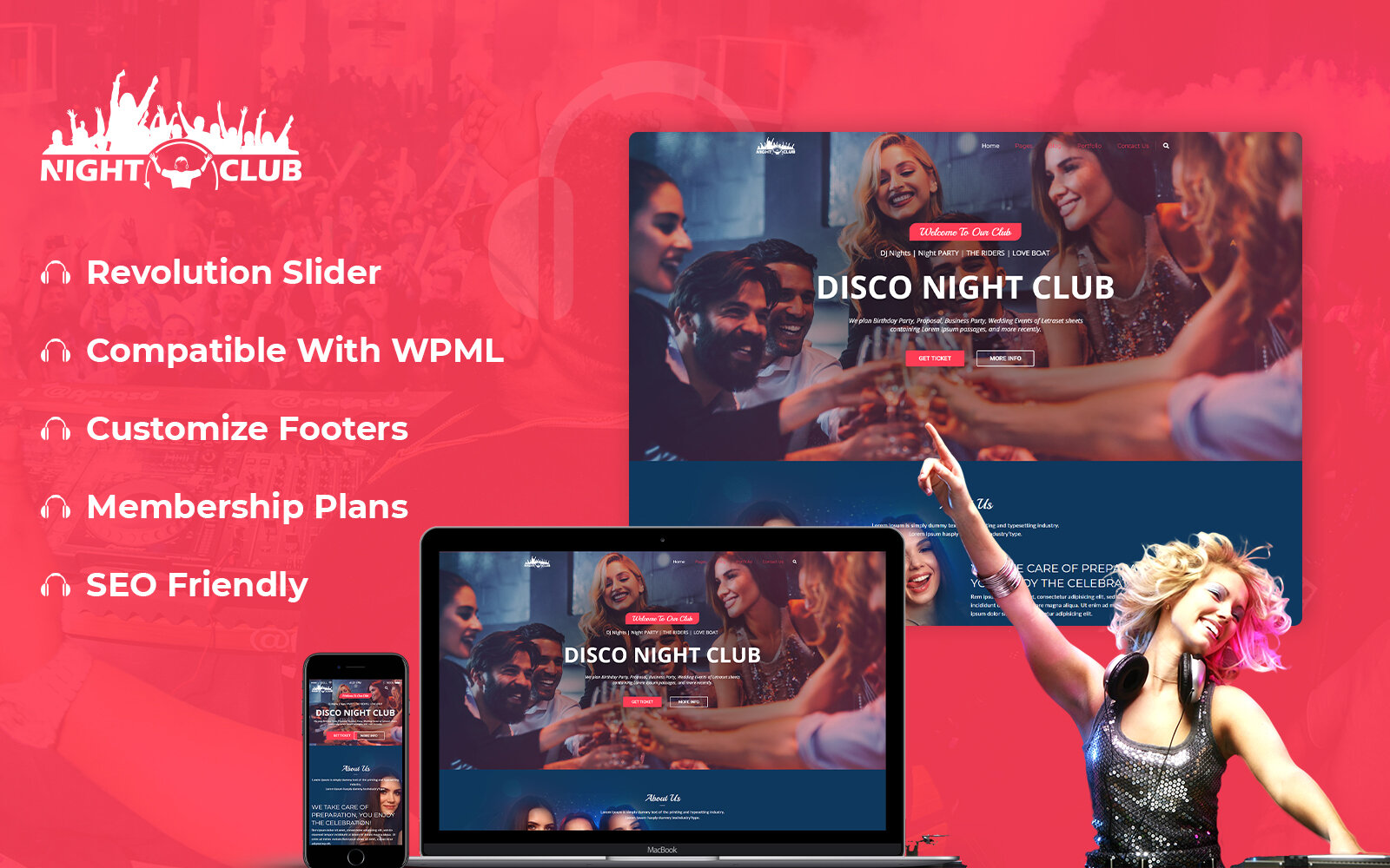 Подарочный сертификат на Шаблон для сайта Вордпресс с демоконтентом Night Club - Party Theme WordPress
