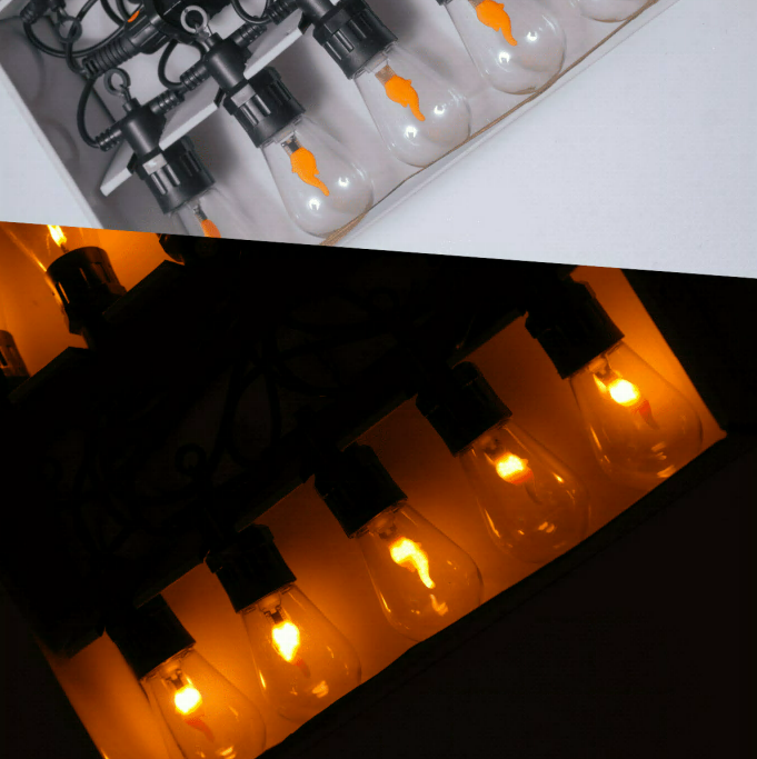 Гирлянда 5 м 10 ламп 3 В, прозрачная колба, теплый свет - имитация пламени, трансформатор