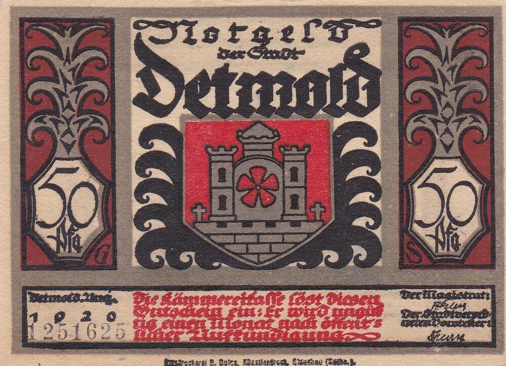 Германия (Веймарская Республика) Детмольд 50 пфеннигов 1920 г. (Вид 10) (3)