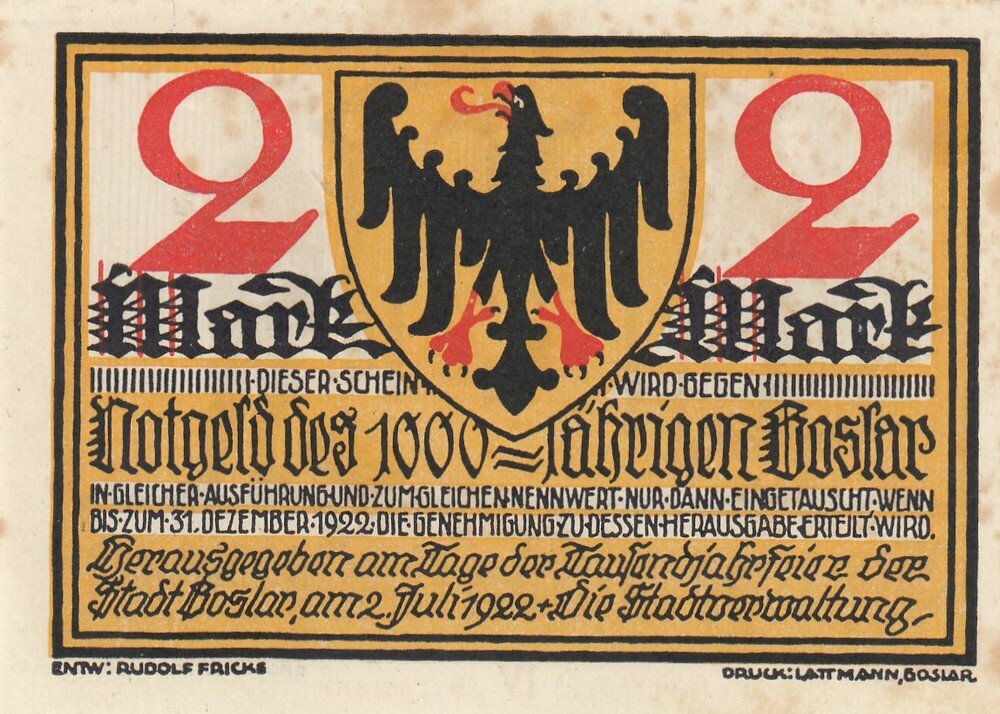 Германия (Веймарская Республика) Гослар 2 марки 1922 г. (№4)