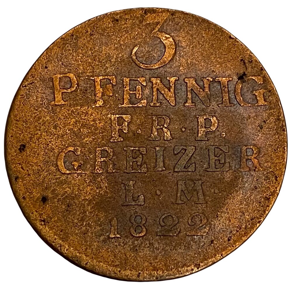 Германия, Рейсс-Грейц 3 пфеннига 1822 г.