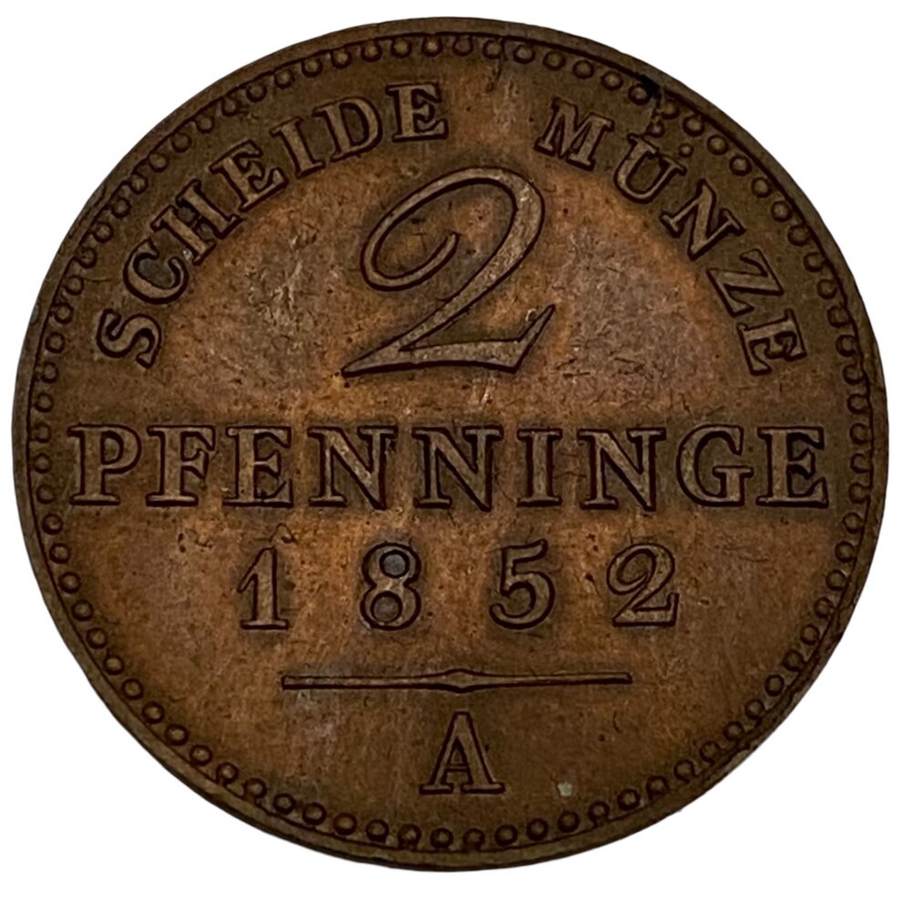 Германия, Пруссия 2 пфеннига 1852 г. (A)
