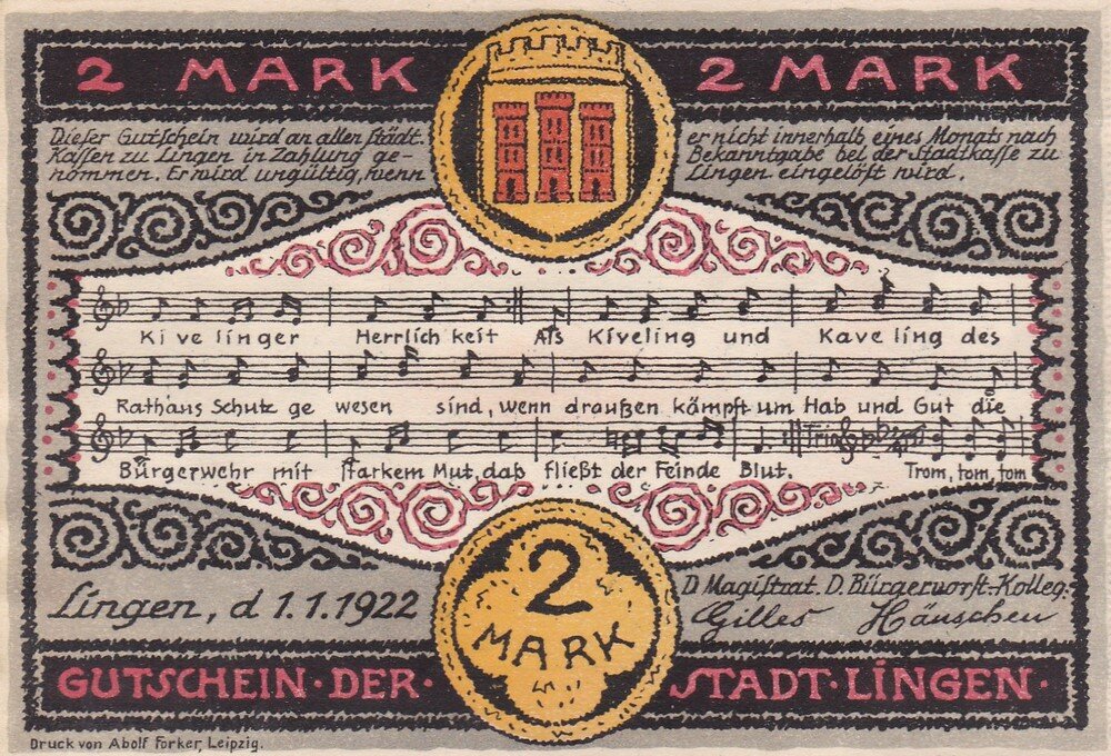 Германия (Веймарская Республика) Линген 2 марки 1922 г. (5)