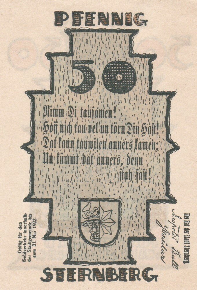 Германия (Веймарская Республика) Штернберг 50 пфеннигов 1922 г.