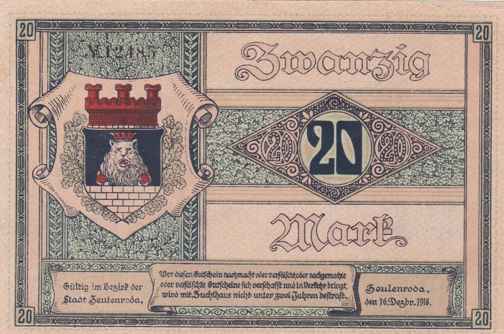 Германия (Германская Империя) Цойленрода 20 марок 1918 г.