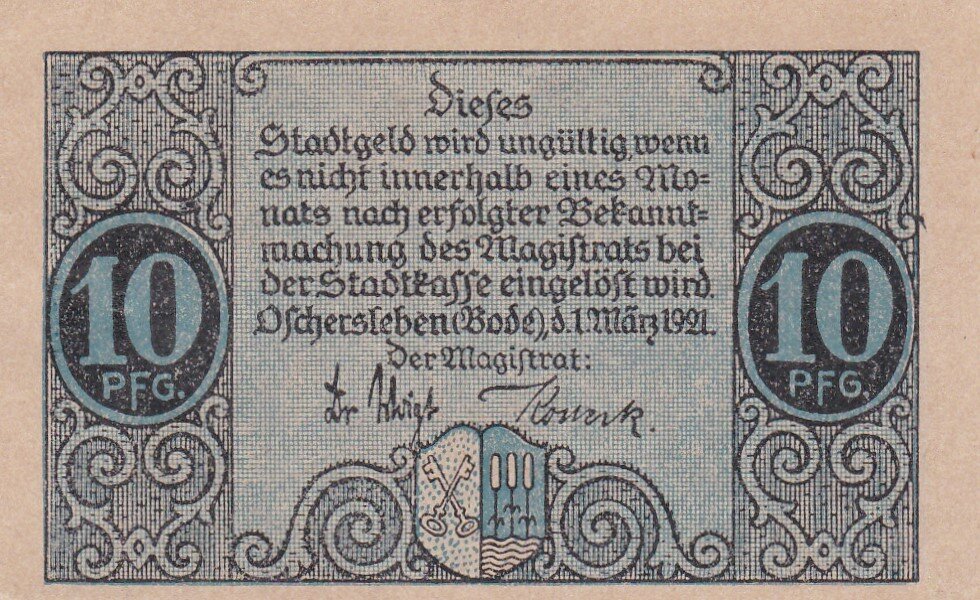 Германия (Веймарская Республика) Ошерслебен (Боде) 10 пфеннигов 1921 г.