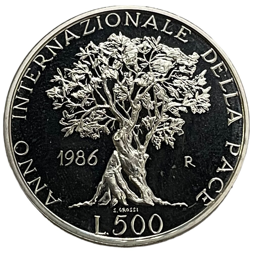 Италия 500 лир 1986 г. (Год мира) (Proof)