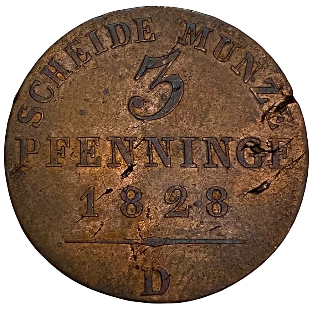 Германия, Пруссия 3 пфеннига 1828 г. (D)