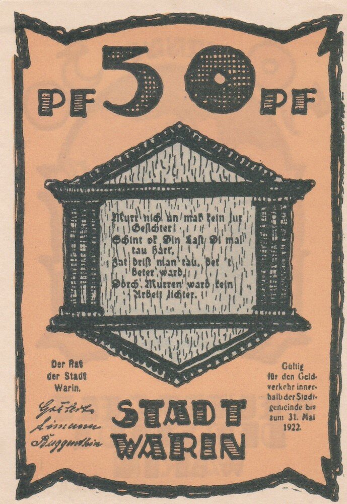 Германия (Веймарская Республика) Варин 50 пфеннигов 1922 г.