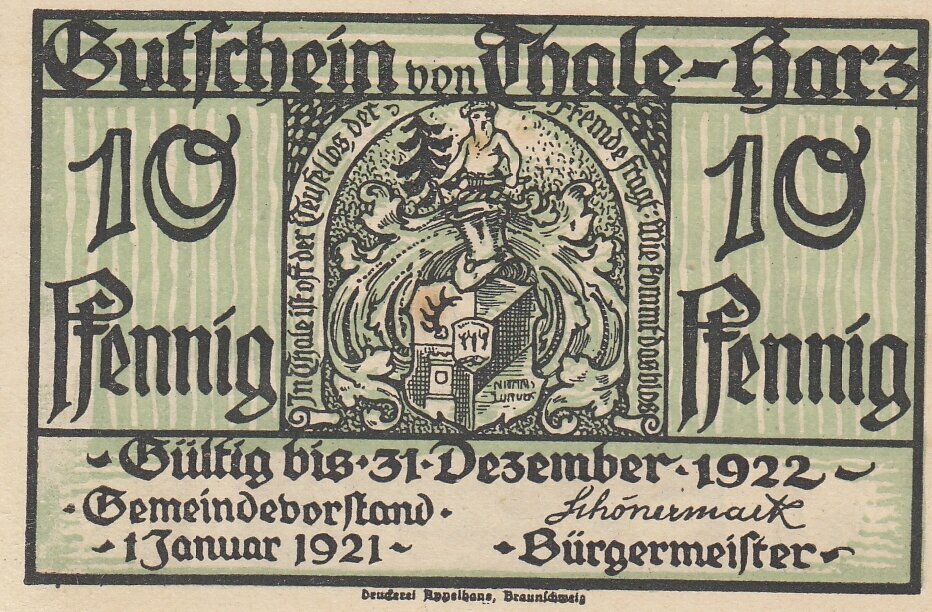 Германия (Веймарская Республика) Тале-ам-Гарц 10 пфеннигов 1921 г. (№2) (4)