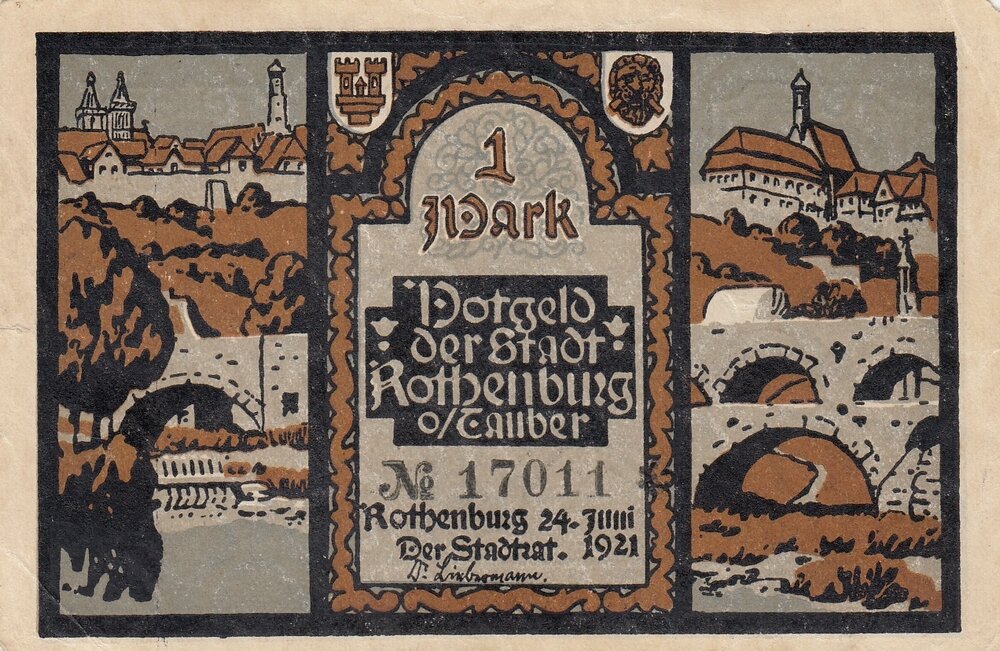 Германия (Веймарская Республика) Ротенбург-об-дер-Таубер 1 марка 1921 г. (№4) (2)