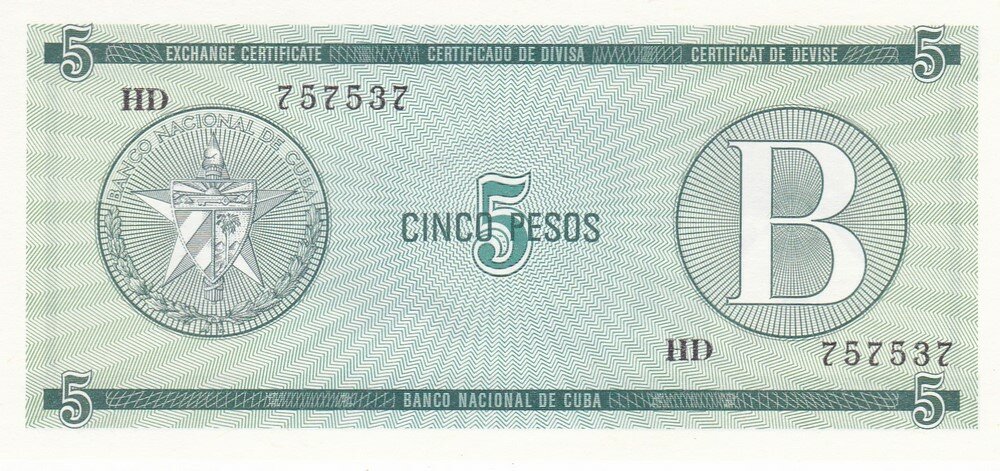 Куба, валютный сертификат 5 песо 1985 г. (Литера B) (Серия HD)