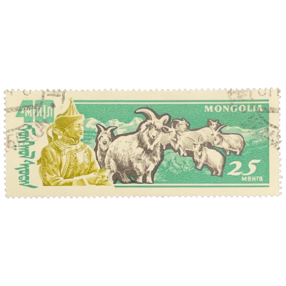 Почтовая марка Монголия 25 мунгу 1961 г. 40 годовщина победы народной республики: животноводство (2)