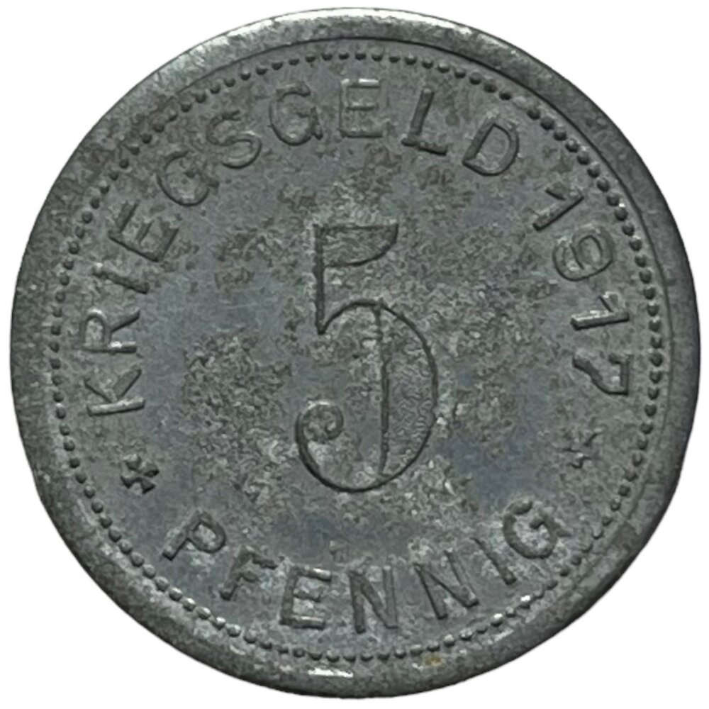 Германия (Германская Империя) Меттман 5 пфеннигов 1917 г. (5)
