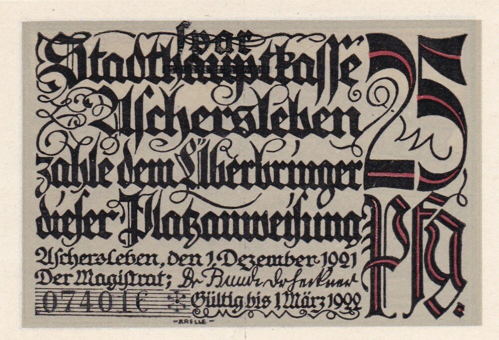 Германия (Веймарская Республика) Ашерслебен 25 пфеннигов 1921 г. (№1)