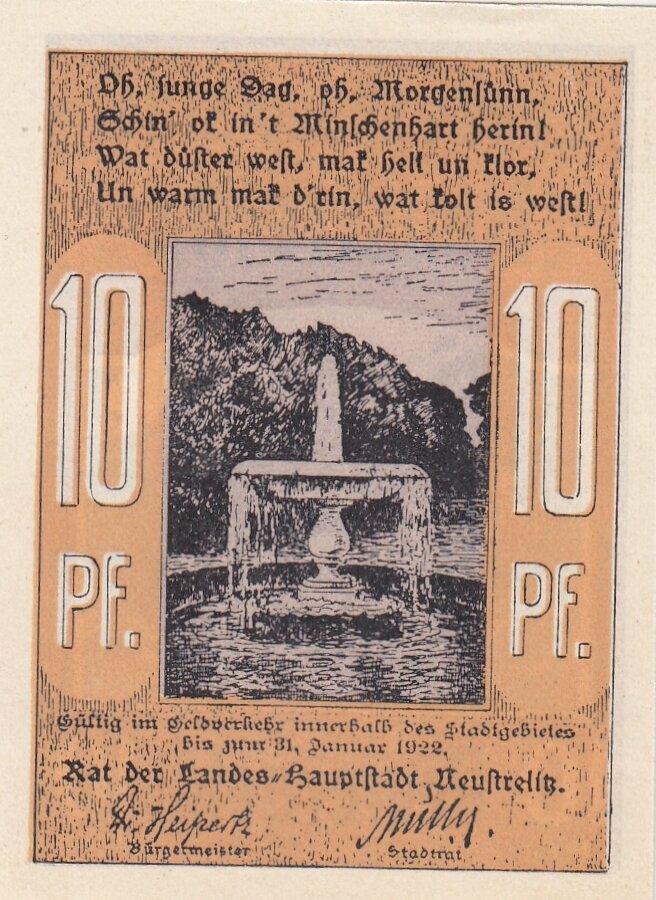 Германия (Веймарская Республика) Нойштрелиц 10 пфеннигов 1922 г. (2)