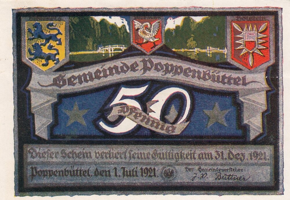 Германия (Веймарская Республика) Поппенбюттель 50 пфеннигов 1921 г. (№4) (3)