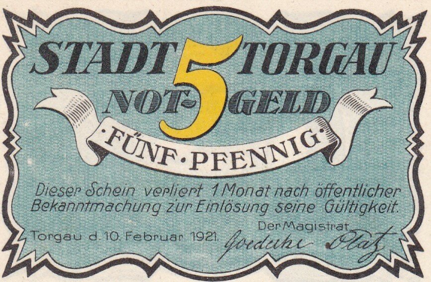Германия (Веймарская Республика) Торгау 5 пфеннигов 1921 г. (№1) (2)