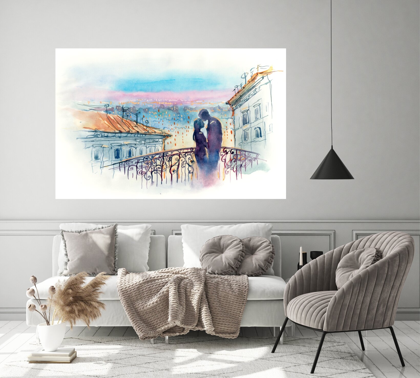 Фотообои, постер "Влюбленная пара на мосту" 100х150 см. /Фотообои в гостиную, кухню, коридор, спальню