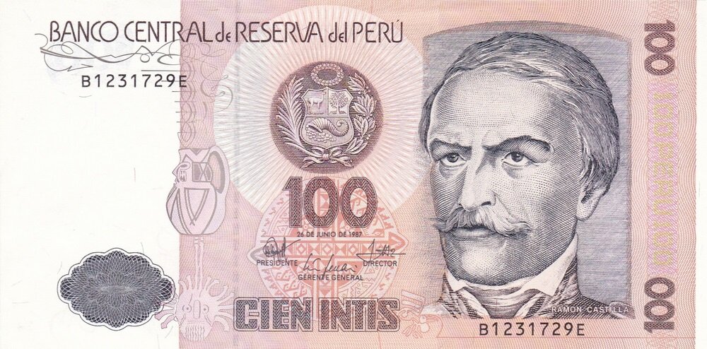 Перу 100 инти 1987 г. (Серия BE)