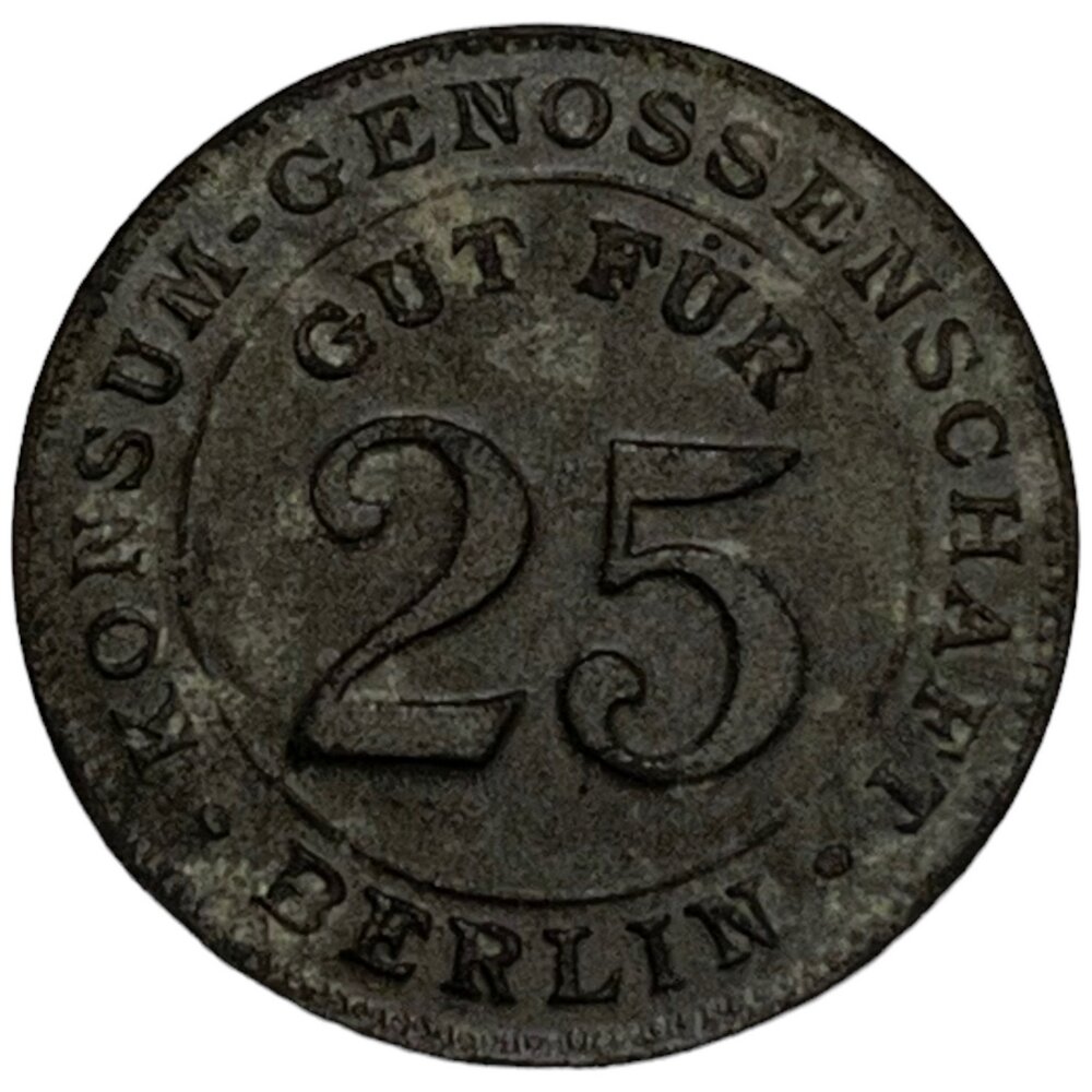 Германия, Германская империя, Берлин 25 пфеннигов 1917-1918 гг. (Потребительский кооператив)