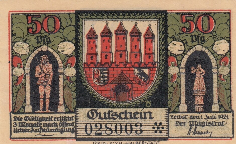Германия (Веймарская Республика) Цербст 50 пфеннигов 1921 г. (B) (3)