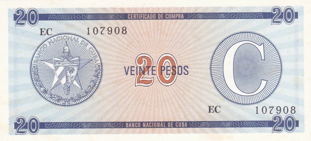 Куба, валютный сертификат 20 песо 1985 г. (Литера C) (Серия EC)