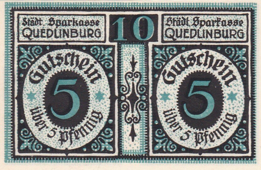 Германия (Веймарская Республика) Кведлинбург 10 пфеннигов 1921 г.