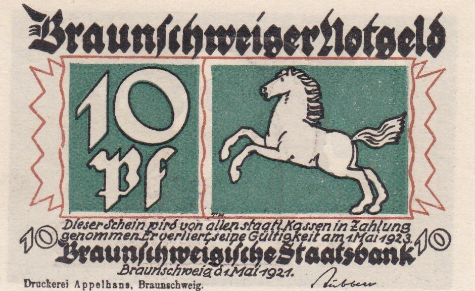 Германия (Веймарская Республика) Брауншвейг 10 пфеннигов 01.05.1921 г. (Вид 4) (17)