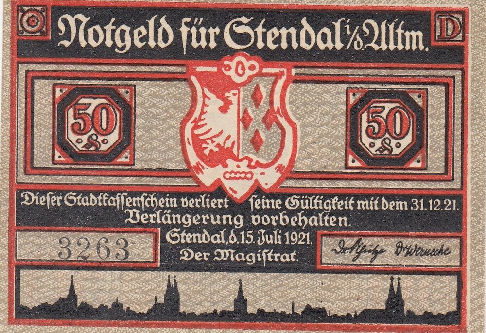 Германия (Веймарская Республика) Штендаль 50 пфеннигов 1921 г. (№4)