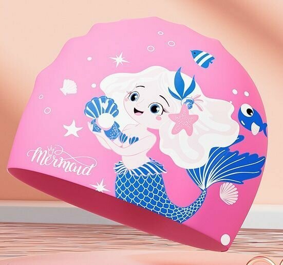 Шапочка для плавания YOUYOU Русалка принцеса силиконовая детская для бассейна на обхват головы 50-56