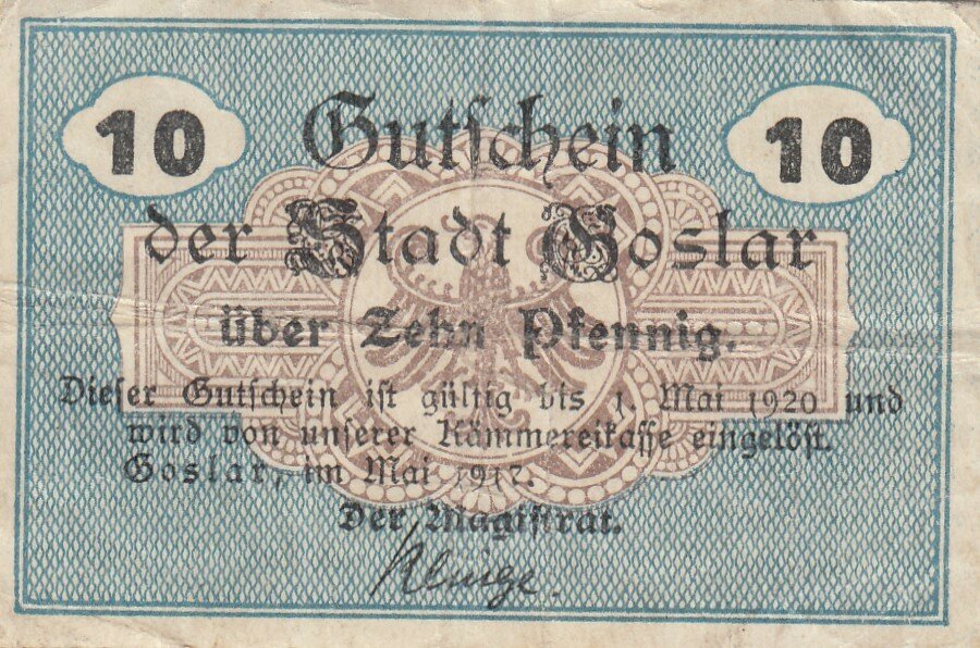 Германия (Германская Империя) Гослар 10 пфеннигов 1917 г. (2)