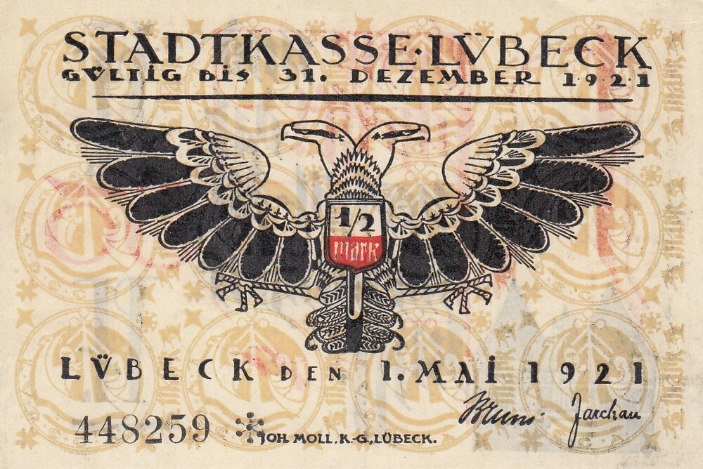 Германия (Веймарская Республика) Любек 50 пфеннигов 1921 г. (Вид 3) (№5)