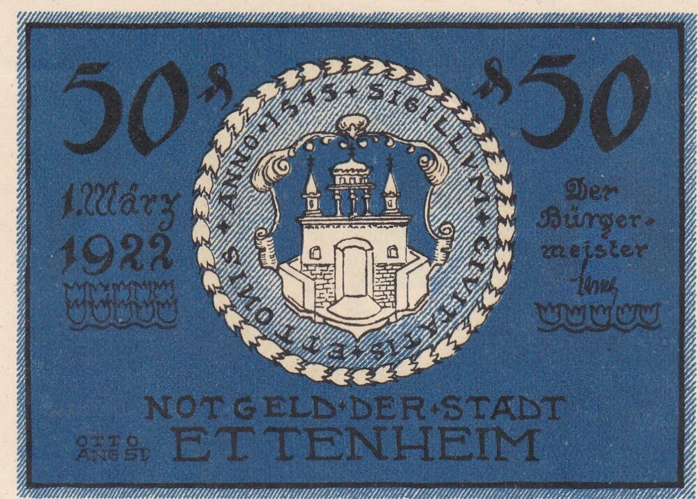 Германия (Веймарская Республика) Эттенхайм 50 пфеннигов 1922 г. (№4) (2)