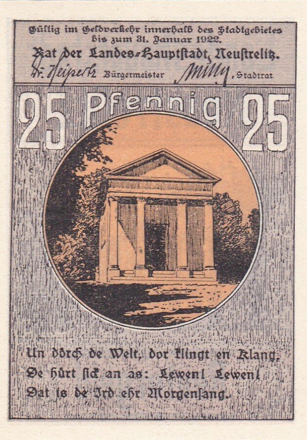 Германия (Веймарская Республика) Нойштрелиц 25 пфеннигов 1922 г.