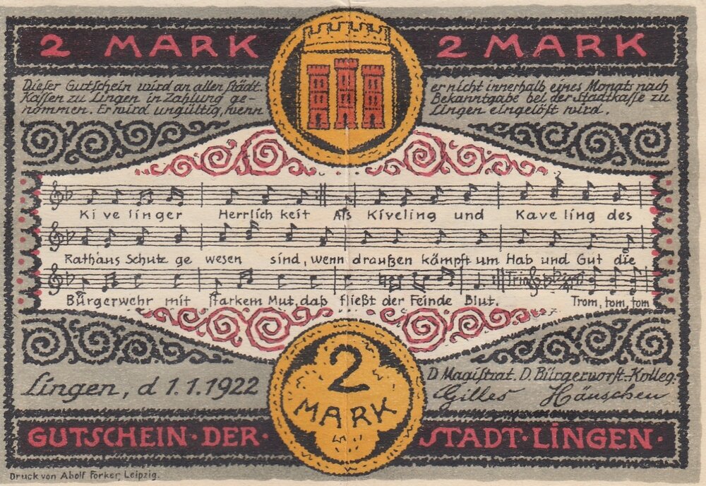 Германия (Веймарская Республика) Линген 2 марки 1922 г. (11)