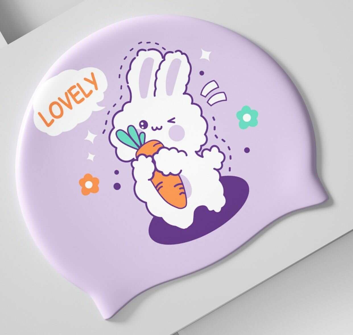 Шапочка для плавания YOUYOU Сиреневый кролик силиконовая детская для бассейна на обхват головы 50-56