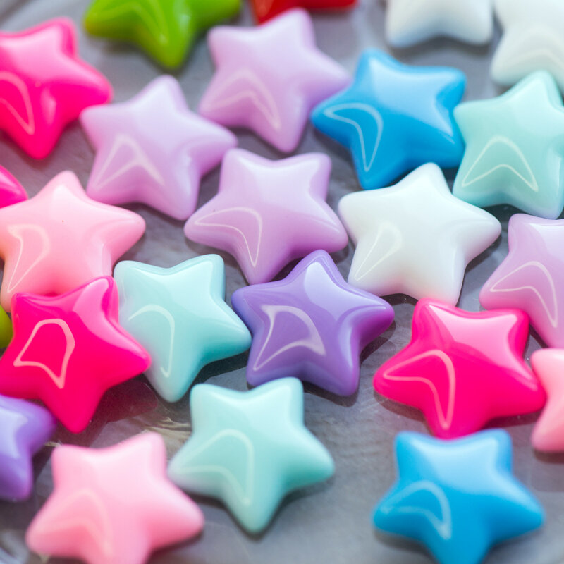 Кабошоны из смолы звездочки 20 шт, размер 16x16x4 мм, разные цвета в упаковке