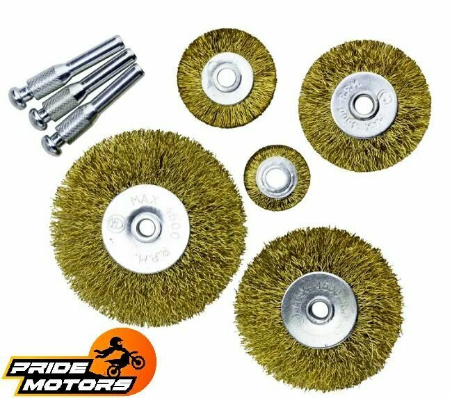 Набор щеток металлических для дрели тундра, плоские 25-38-50-63-75 мм, 5 шт. + 3 шпильки