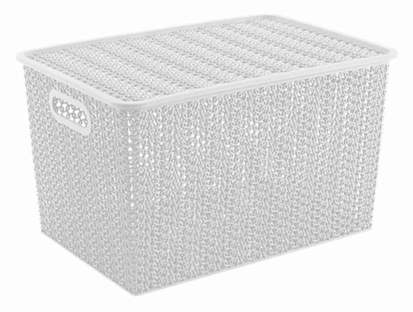 Корзина с крышкой VIOLET 533106 Вязь 14 л, 35х24,5х20,5 см, белый