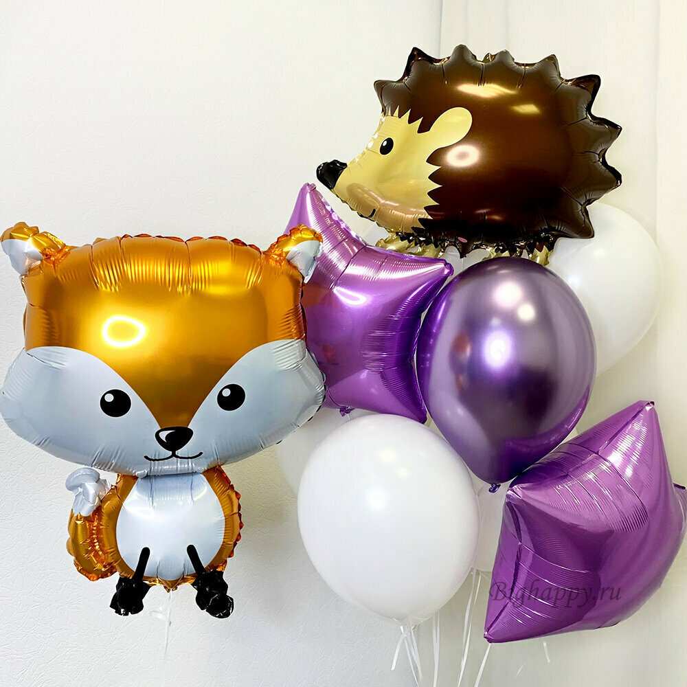Прикольная композиция из шаров "Лисёнок и ёж"