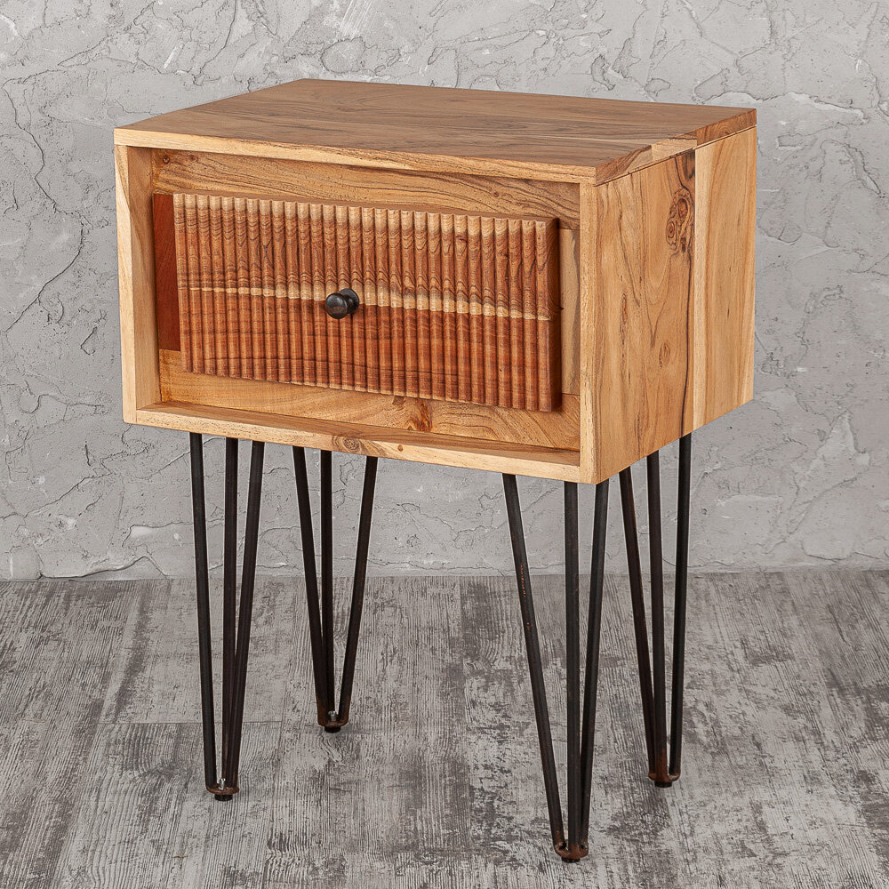 Тумба прикроватная, 1 ящик, массив Акации, " Бартли", Decor of today, ( 50 x 35 x 64), коричневый