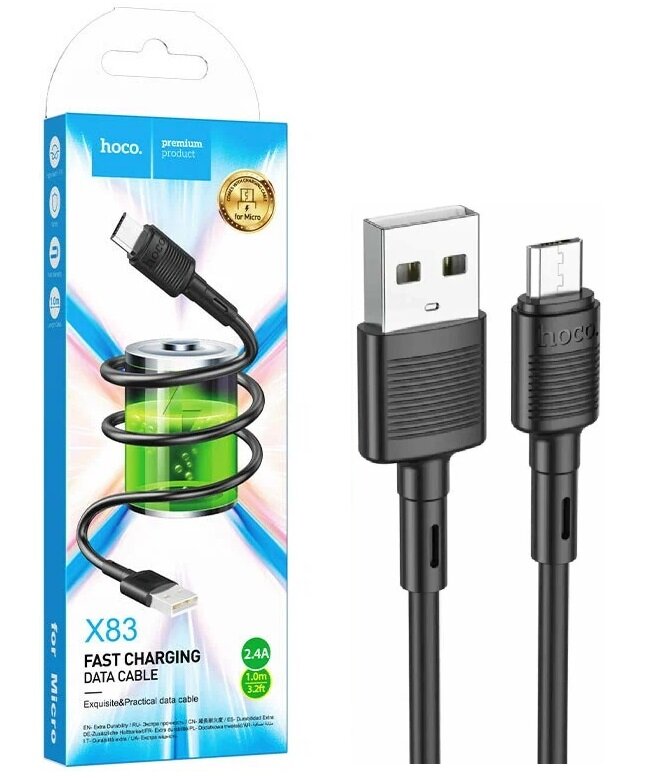 Кабель USB - Micro USB Hoco X83 Micro Victory, 2.4А, 1м, черный