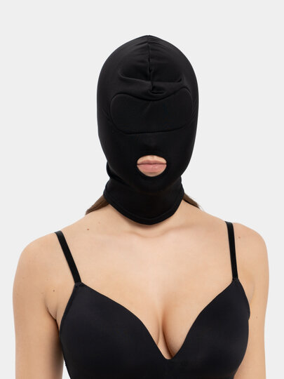 Балаклава БДСМ, черная маска, маска-шлем на голову BDSM, шапка с отверстием для рта